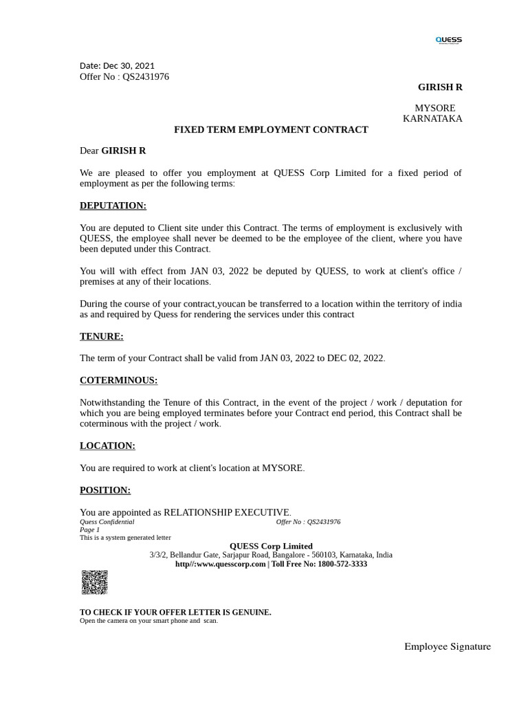 Offer Letter | PDF | Employment | Salary