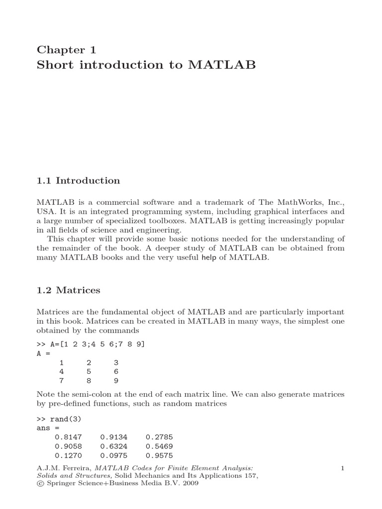 Introduction To Matlab Pdf Eigenvalues And Eigenvectors Matrix Mathematics