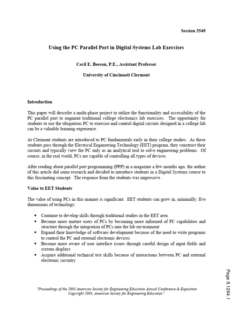 Using The PC Parallel Port in Digital Systems Lab Exercises | PDF | Personal Computers | Digital ...