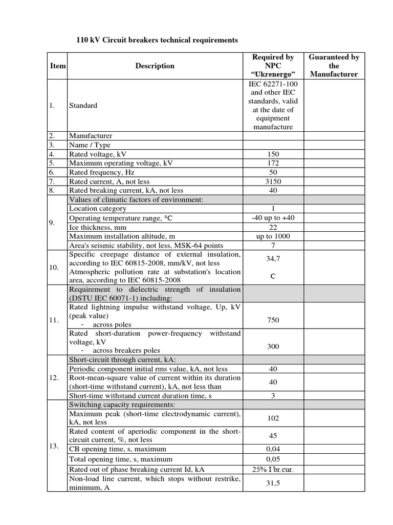 Attachment A - 4 Circuit Breakers 150 KV 3150 - 40 Ka | PDF | Insulator ...