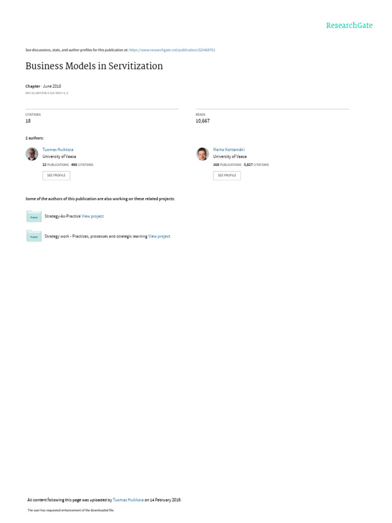 HuikkolaKohtamaki Business Models in Servitization | PDF | Business ...