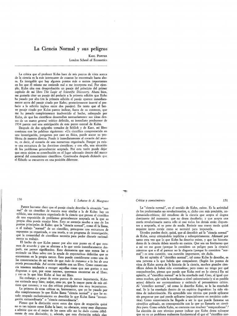 Popper La Ciencia Normal y Sus Peligros | PDF | Paradigma | Teoría
