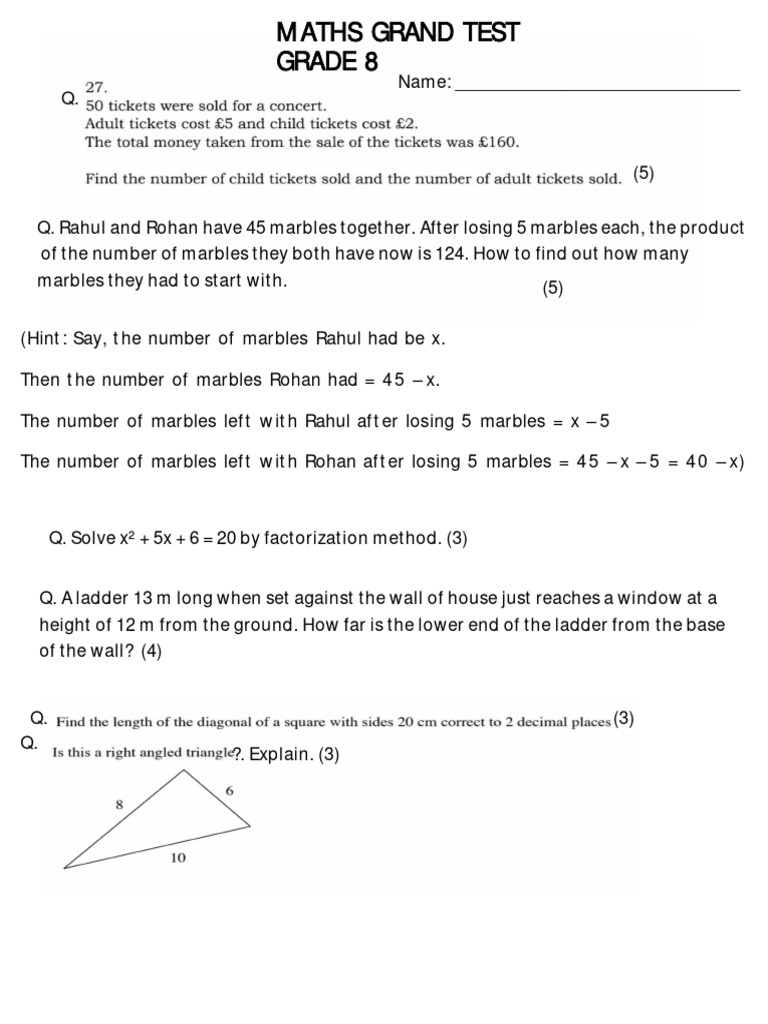 Gr8 Ws1 Maths | PDF