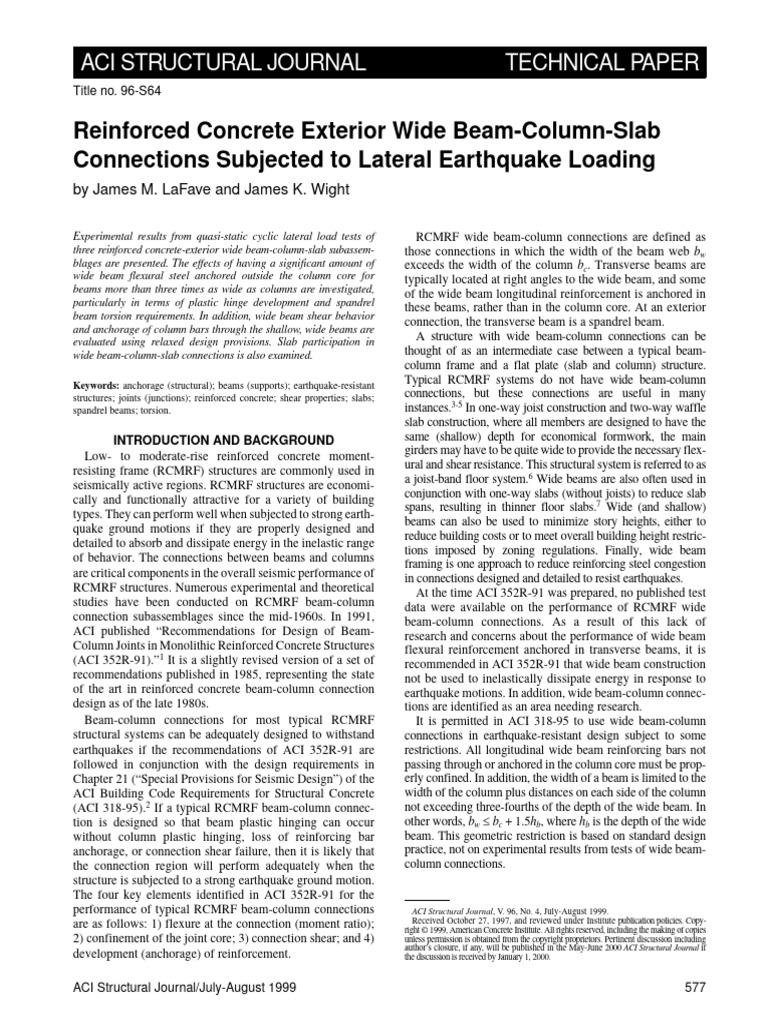 Reinforced Concrete Exterior Wide Beam-Column-Slab Connections ...