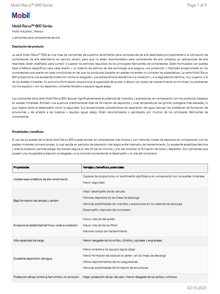 GL XX Mobil Rarus 800 Series | PDF | Lubricante | Materiales