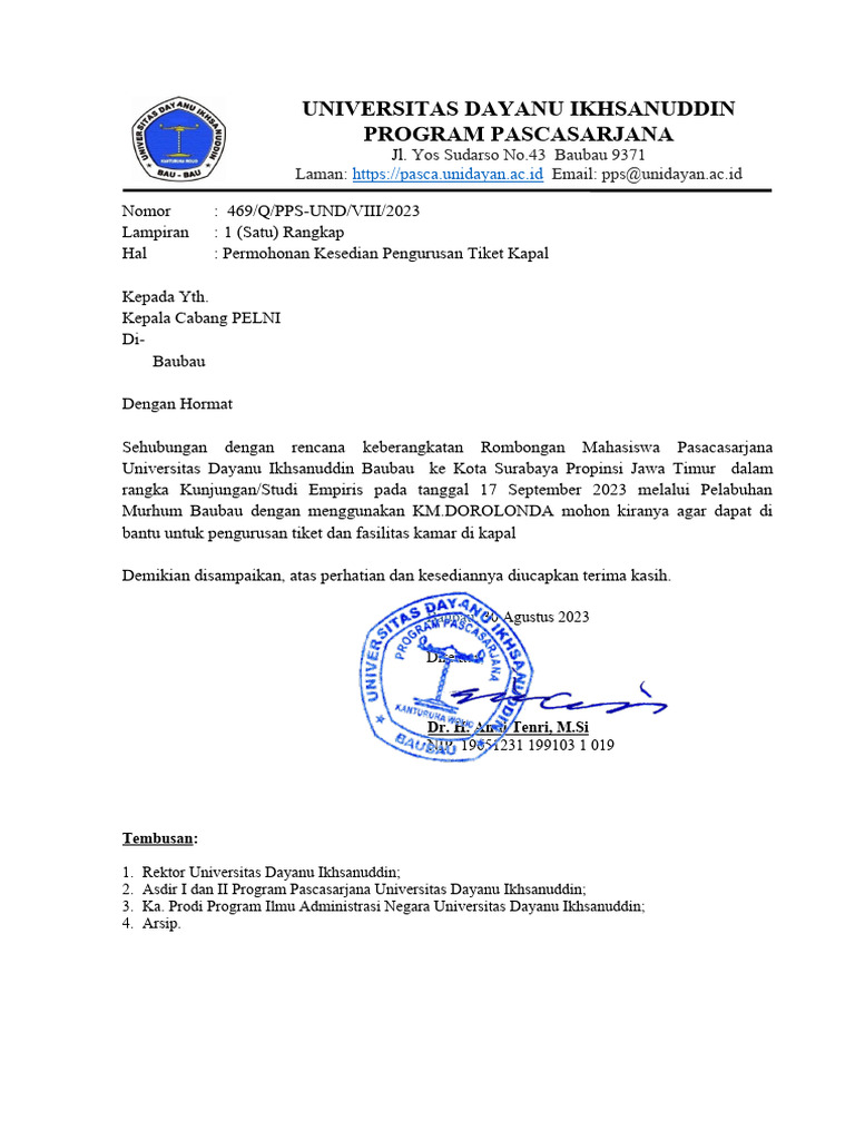 Permohonan Tiket Kapal Mahasiswa Unidayan | PDF