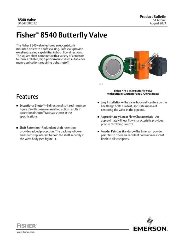 Product Bulletin Fisher 8540 Butterfly Valve en 7705450 | PDF | Valve ...