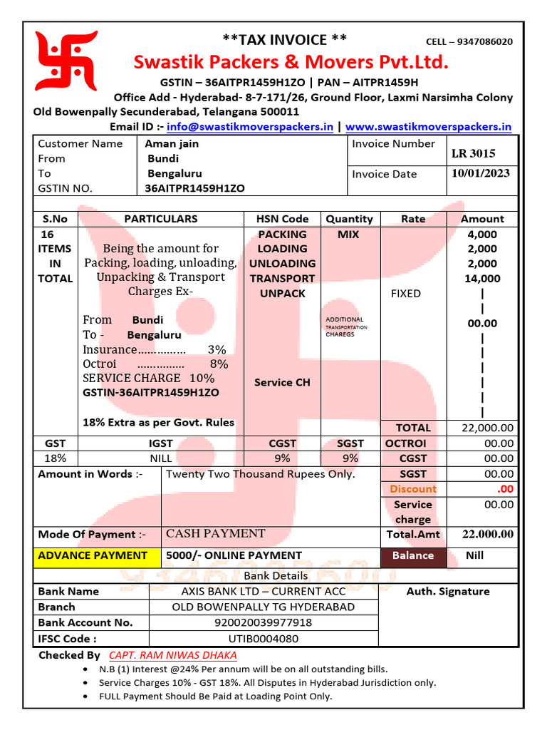 Transport Invoice for Aman Jain | PDF | Economies | Money