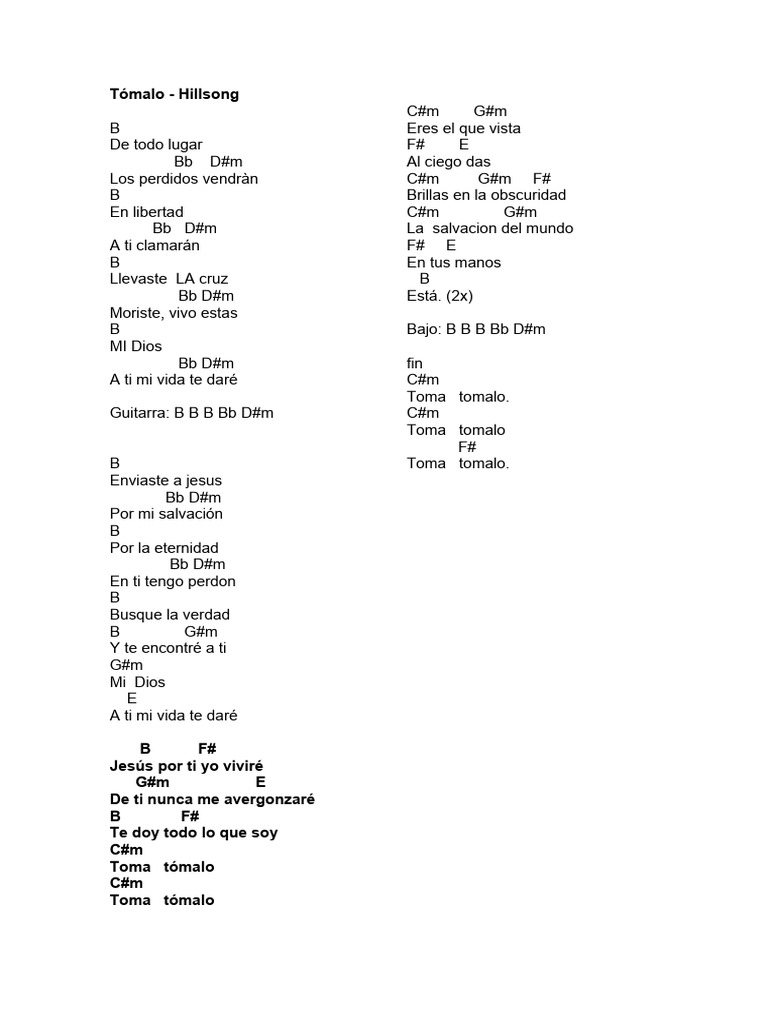 Tómalo - Hillsong | PDF