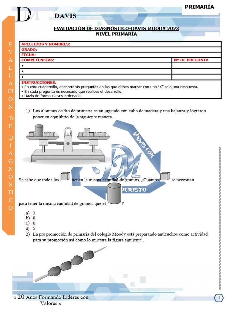 EVALUACIÓN DIAGNÓSTICA - 5to de Primaria | PDF