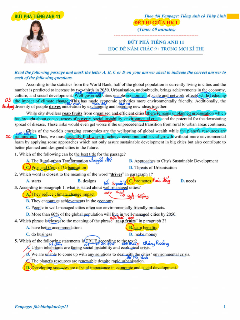 ĐỀ THI GHKI - ANH 11 (ĐÁP ÁN LIVE) | PDF