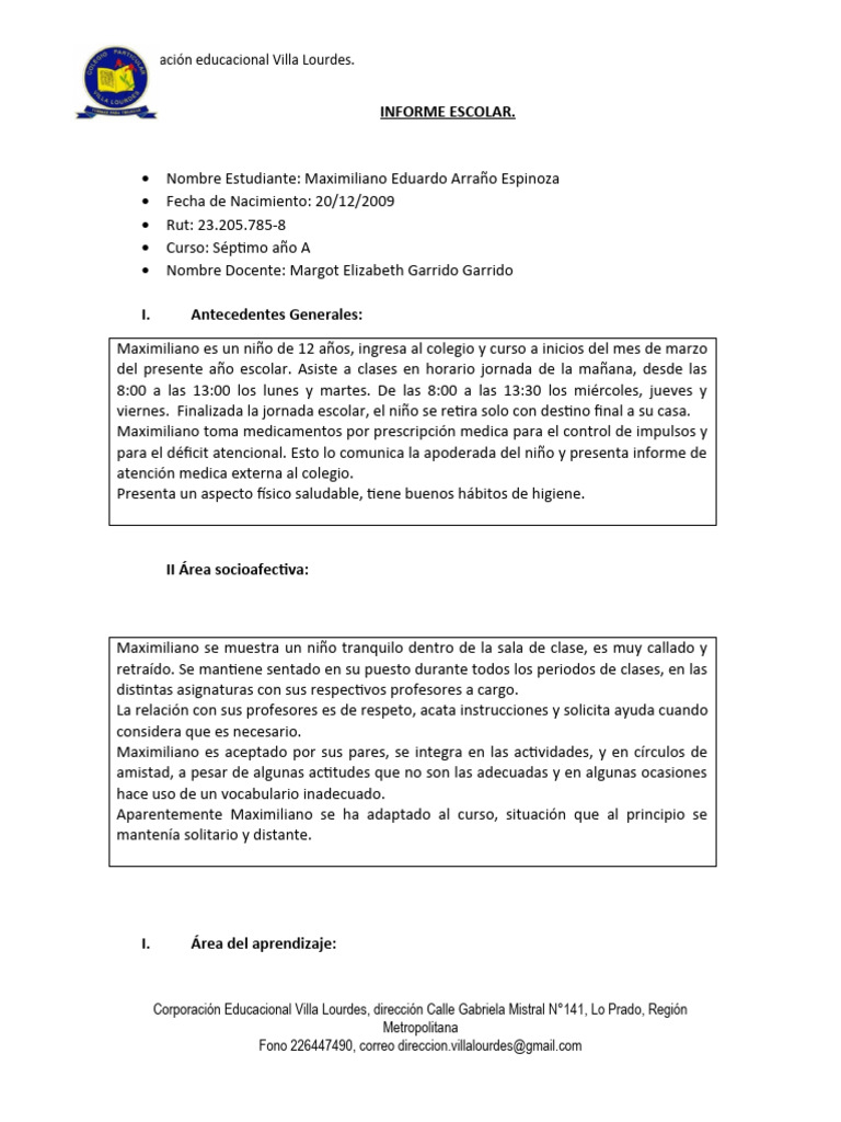 Formato Informe Escolar Docentes | PDF | Evaluación