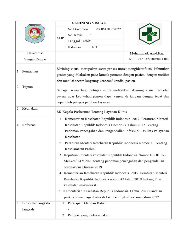 3.2 SOP Skrining Visual Rawat Jalan | PDF | Kesehatan Holistik | Sains & Matematika