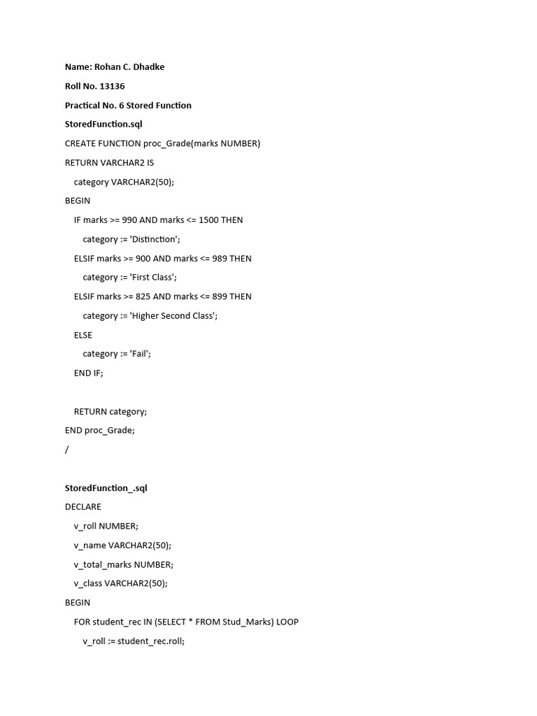 Practical 06 Pdf Sql Pl Sql