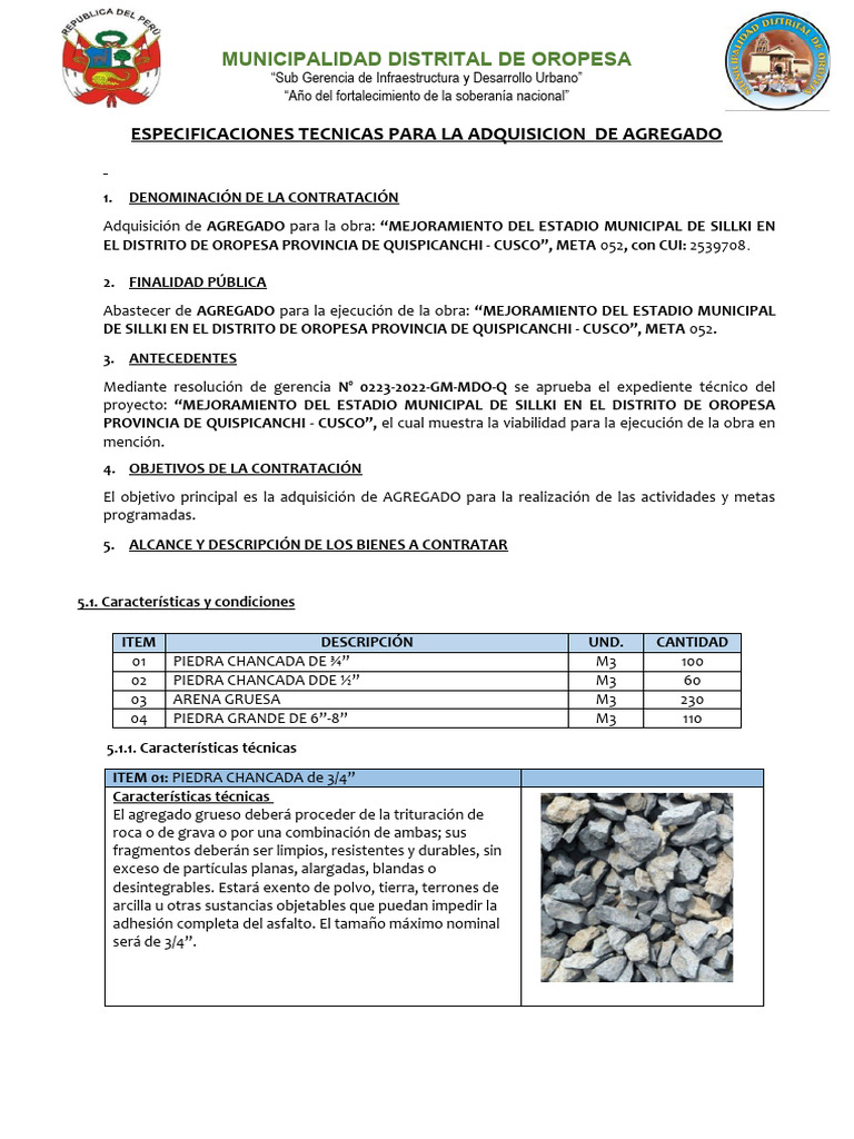 Especificaciones Tecnicas - Agregado | PDF | Hormigón | Arena