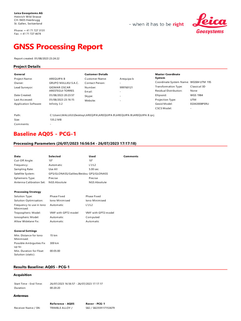 GNSS Processing Report: Baseline AQ05 - PCG-1 | Download Free PDF ...