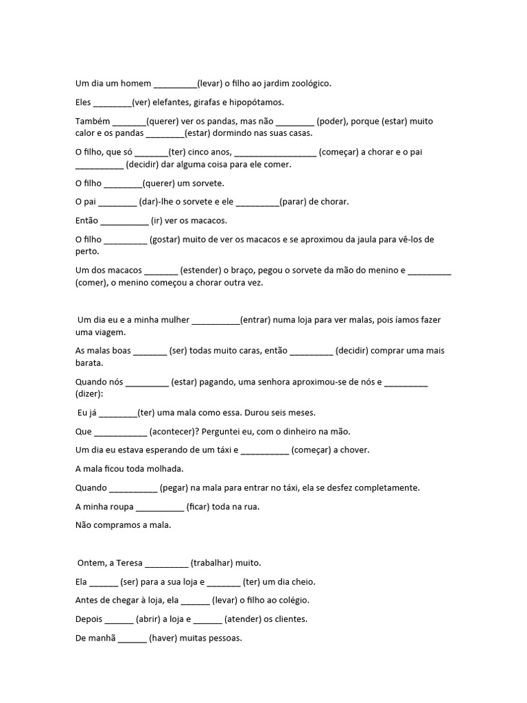 Pretérito Perfeito Verbos Regulares E Irregulares Pdf