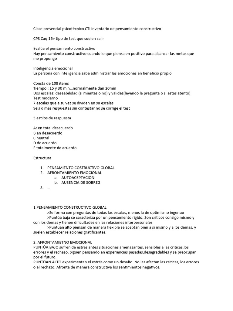 Test Cti | PDF | Pensamiento | Las emociones