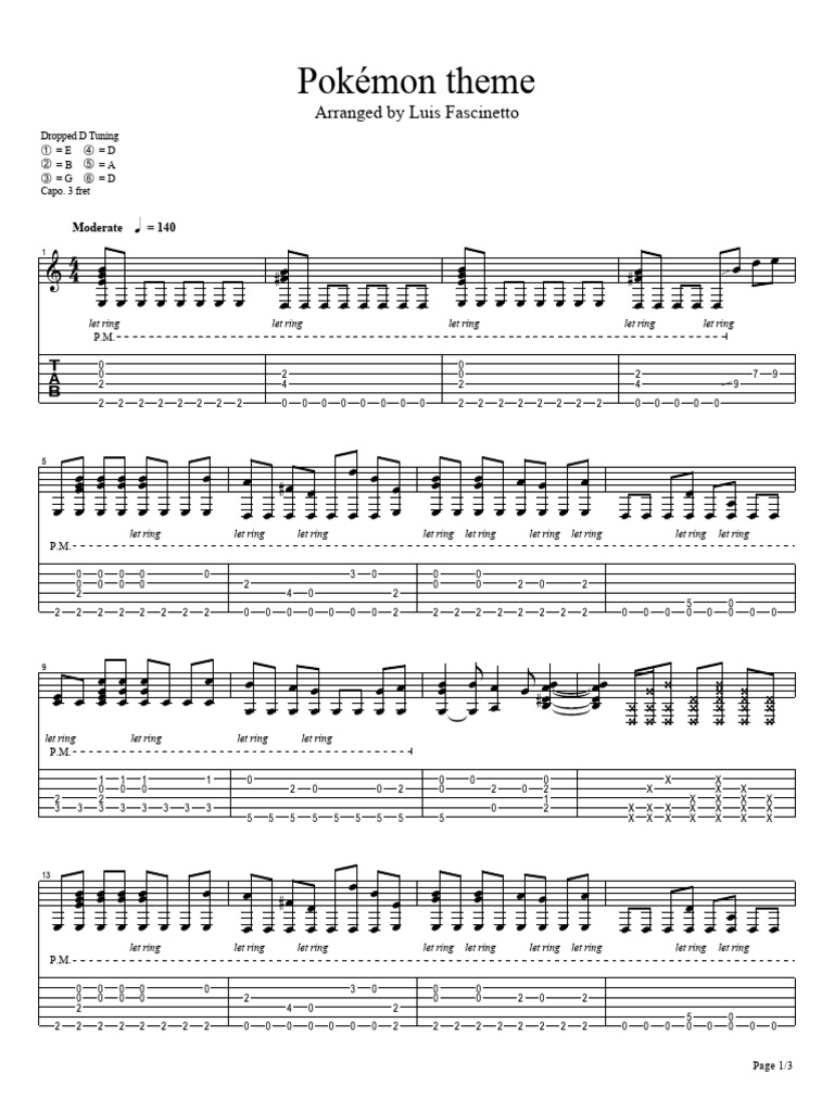Pokémon Theme Guitar Tab | Download Free PDF | Necked Lutes | Guitar ...