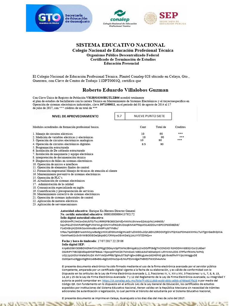 Certificado Conalep 1 | PDF