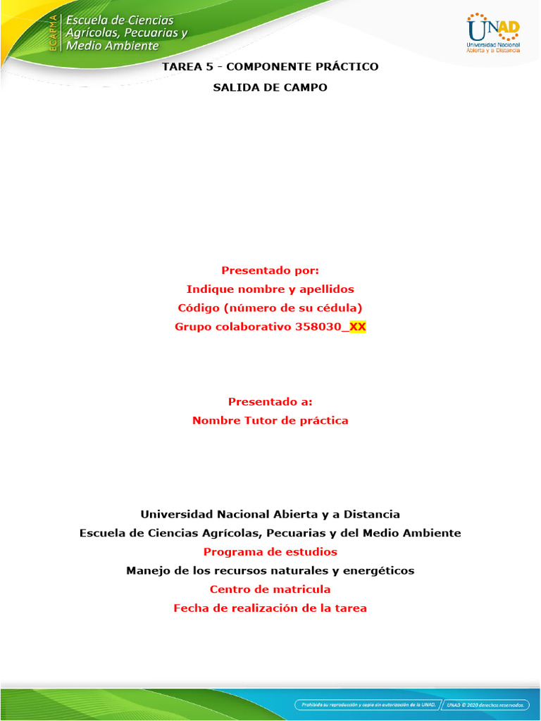 Anexo 5 - Plantilla Tarea 5 Componente Práctico 358030 | PDF | Entorno natural