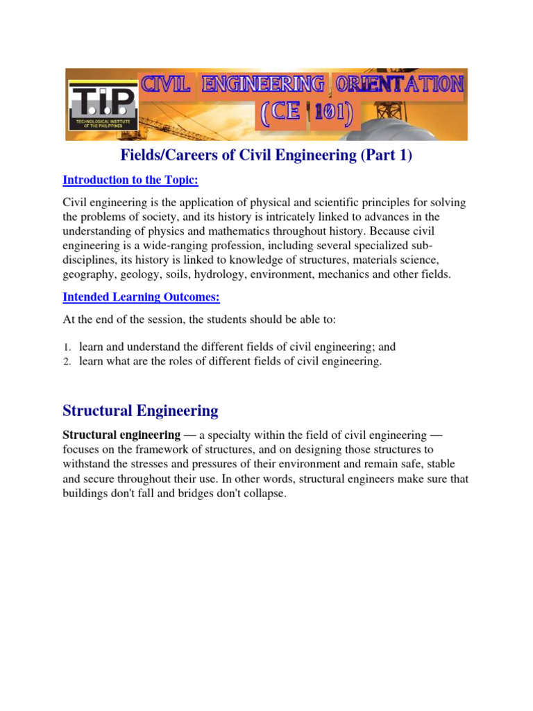 Module 4.1 - Fields-Careers of Civil Engineering | PDF | Engineering ...