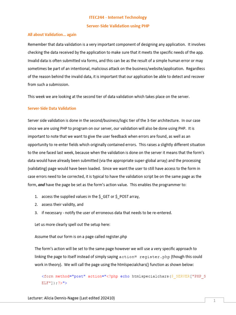 ITEC244 ServerSideValidation 202410 | PDF | Dynamic Web Page | Php ITEC244 ServerSideValidation 202410 | PDF | Dynamic Web Page | Php