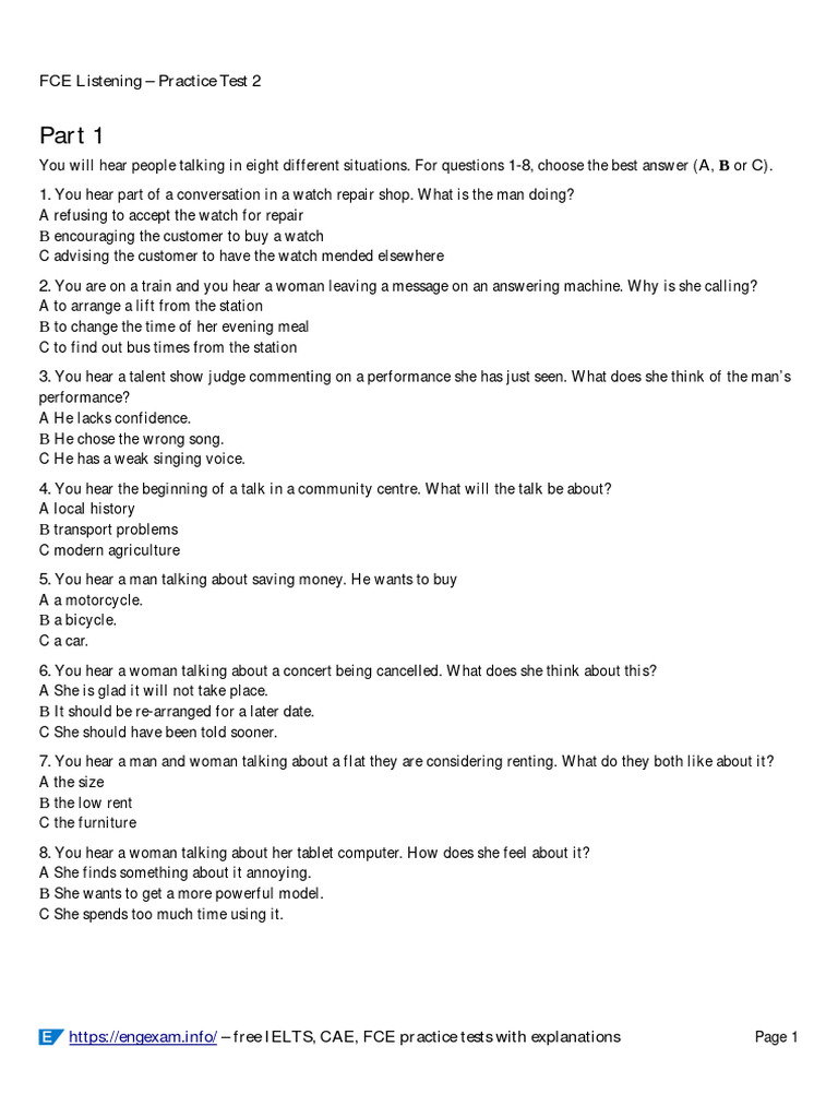 FCE Listening Practice Test 2 Printable | PDF