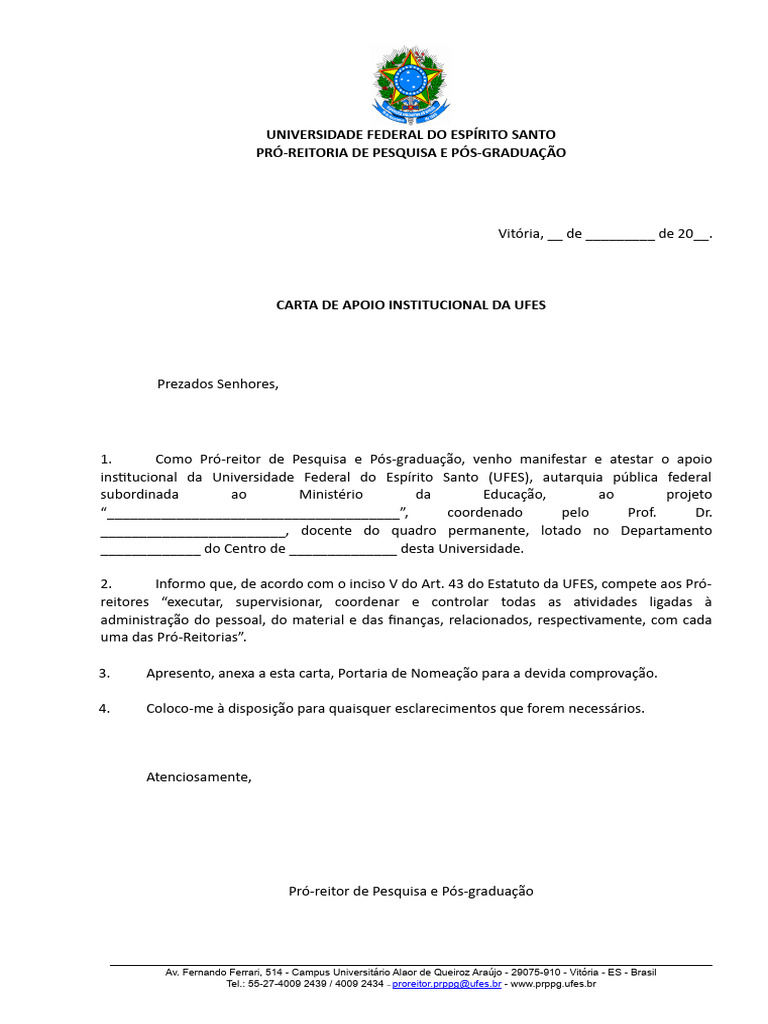 Modelo Carta Apoio A Projeto2020 | PDF