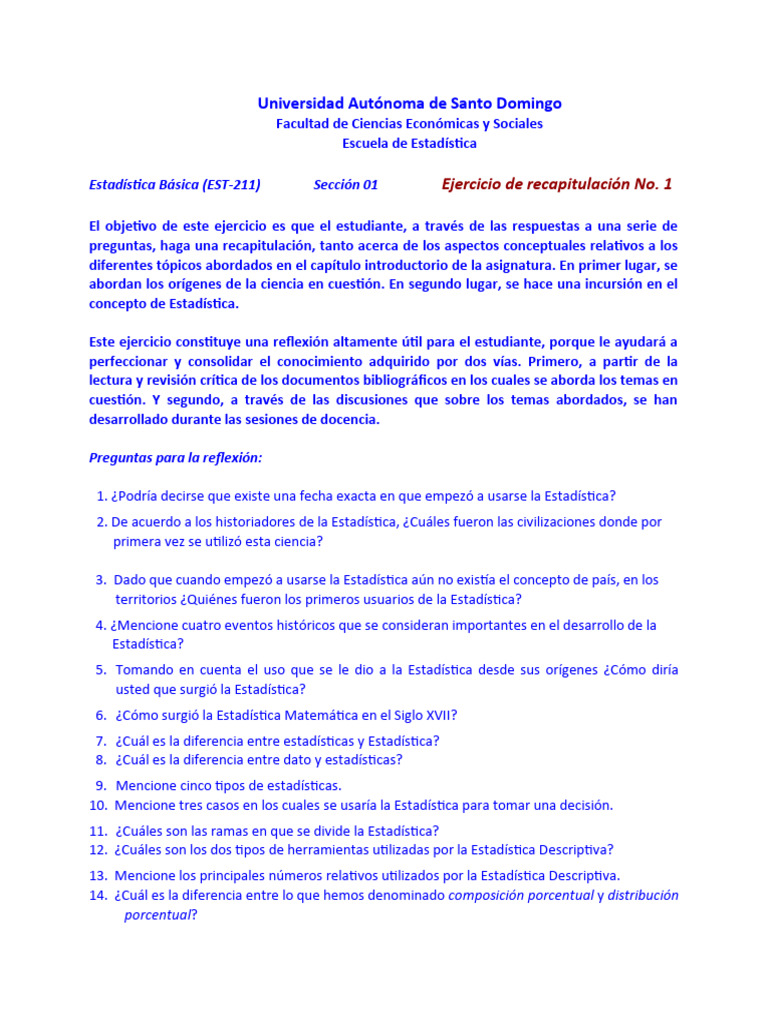 Ejercicio de Recapitulacion No. 1 | PDF