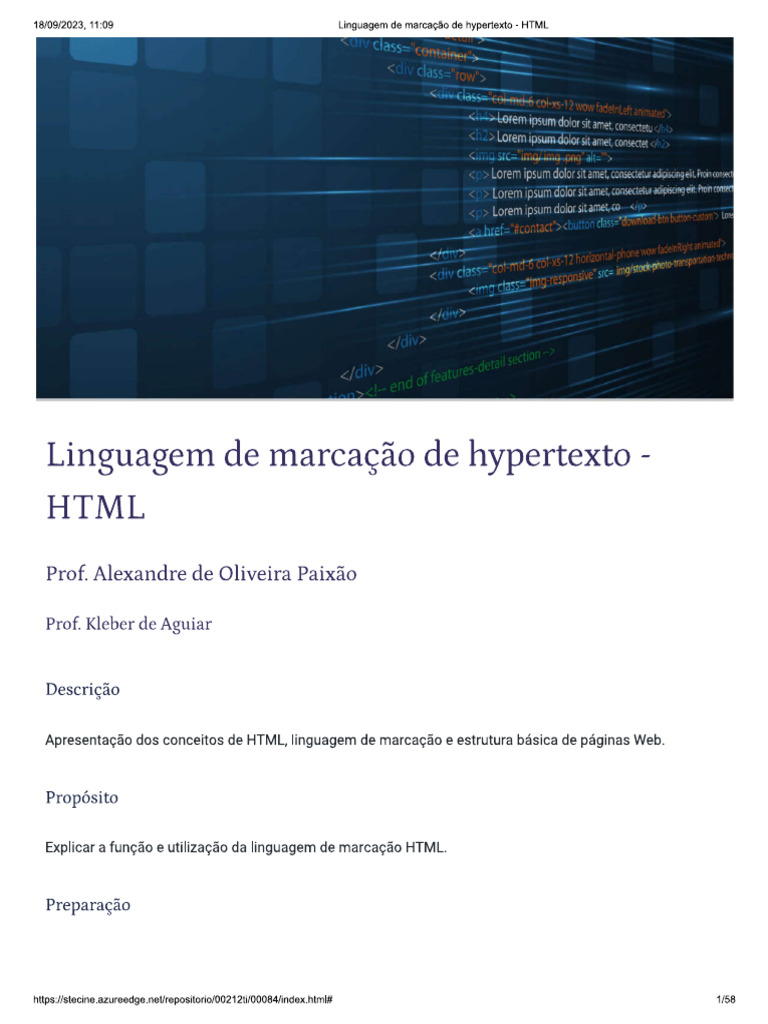 Linguagem de Marcação de Hypertexto - HTML | PDF