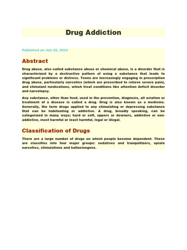 Drug Addiction | PDF | Smoking | Ethanol
