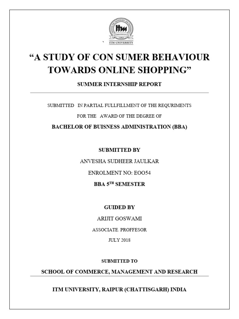 A Study of Con Sumer Behaviour Towards Online Shopping | PDF | Consumer Behaviour | Behavior