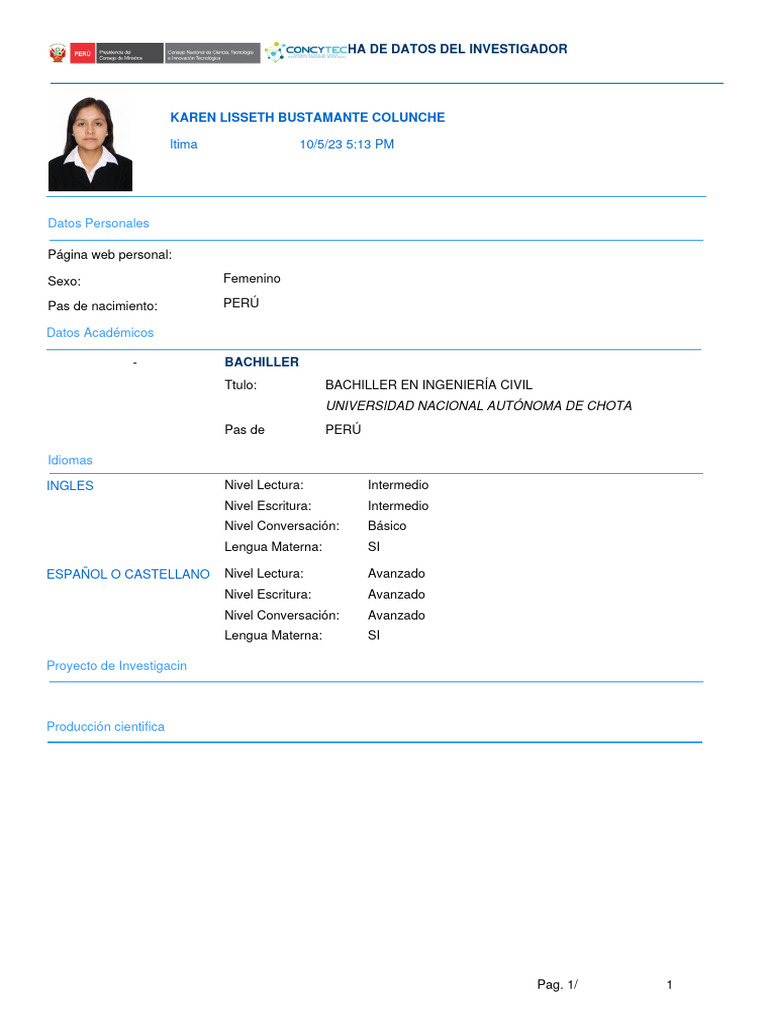 CTI-Vitae - Karen Lisseth Bustamante Colunche | PDF