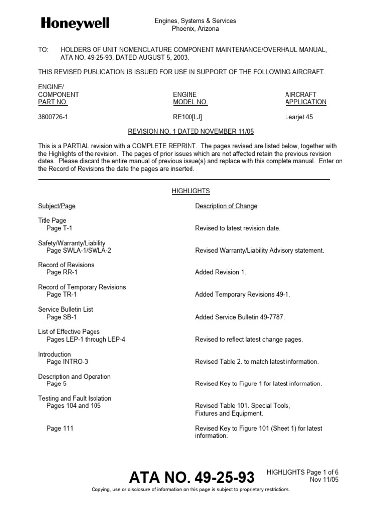 CMM 49-25-89 Gas Turbine Engine | PDF | Honeywell