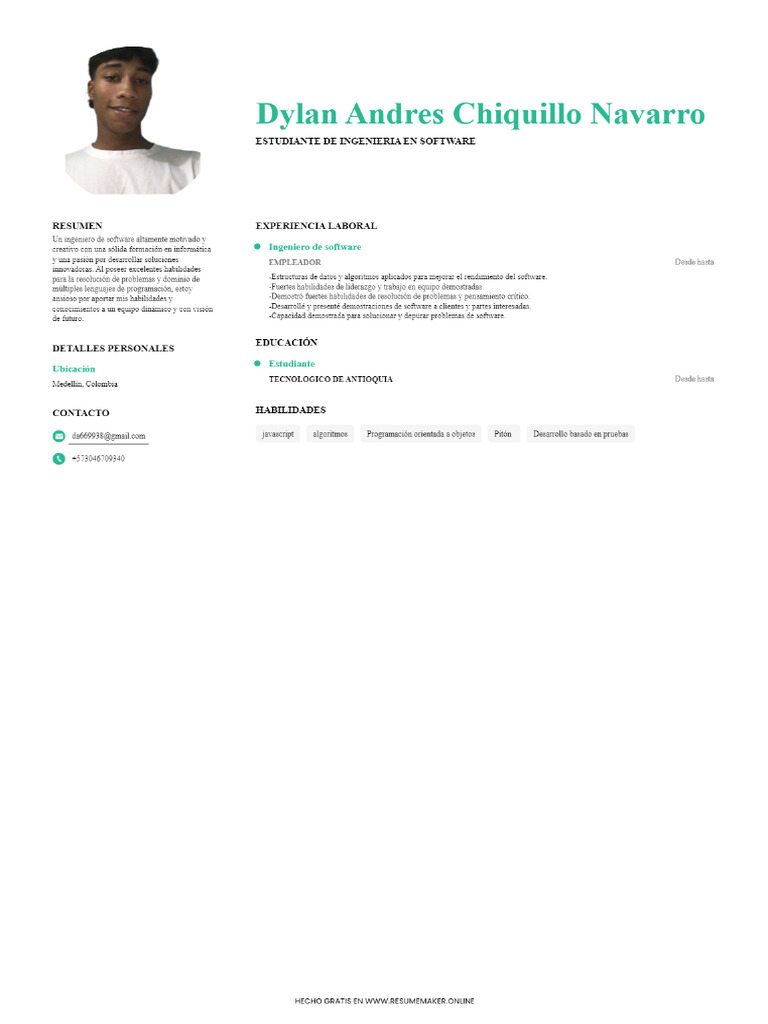 Dylan Andres Chiquillo Navarro CV | PDF