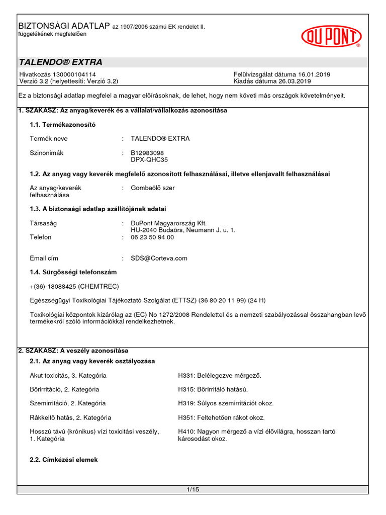 TALENDO EXTRA (1l) 0 2022 05 27 Biztonsagi Adatlap | PDF