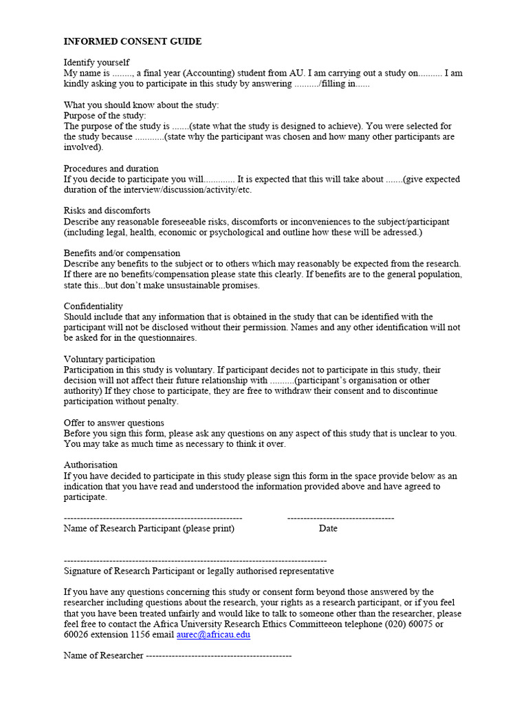 AUREC - Informed Consent Guide Sample | PDF | Informed Consent | Risk