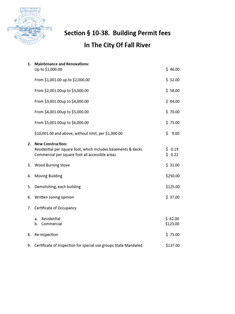 Section 10 38. Building Permit Fees in Fall River | PDF | Home & Garden