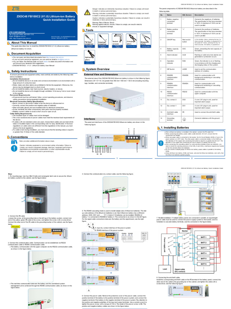 ZXDC48 FB100C2 (V1.0) Lithium-Ion Battery Quick Installation Guide ...