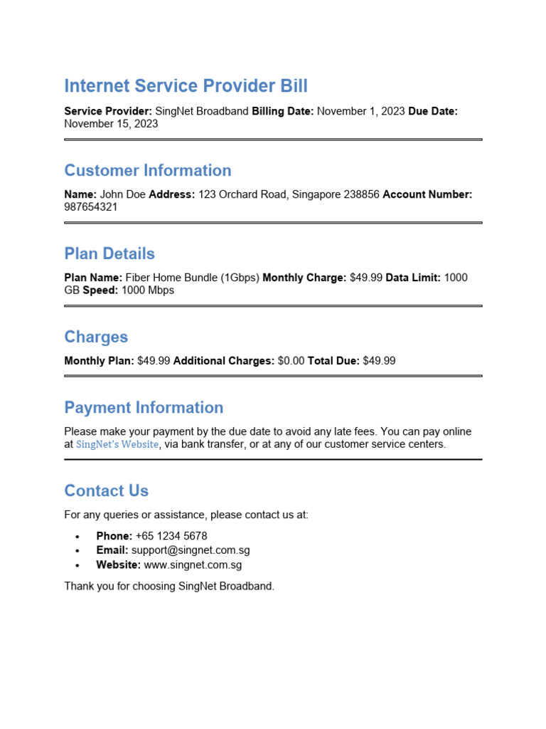 Internet Service Provider Bill - Template | PDF | Technology & Engineering