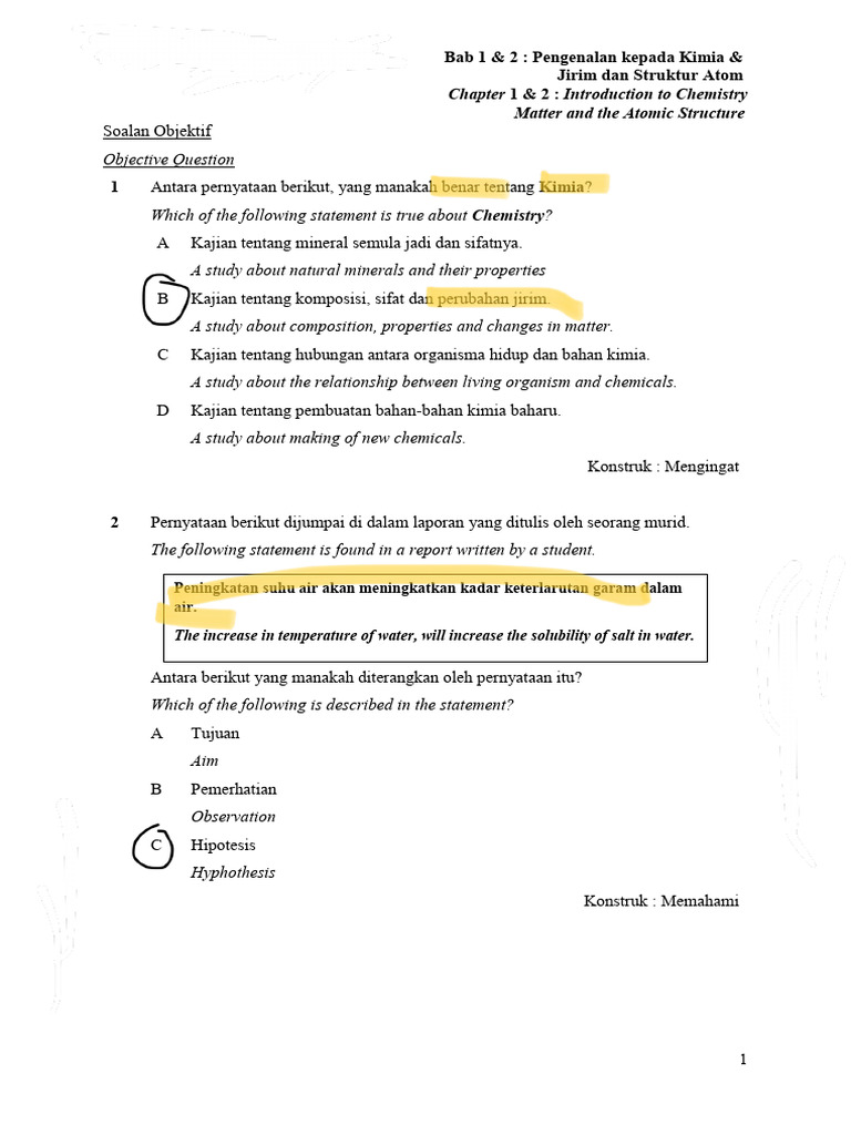 Soalan - Bab 1 - 2 Ting. 4 | PDF