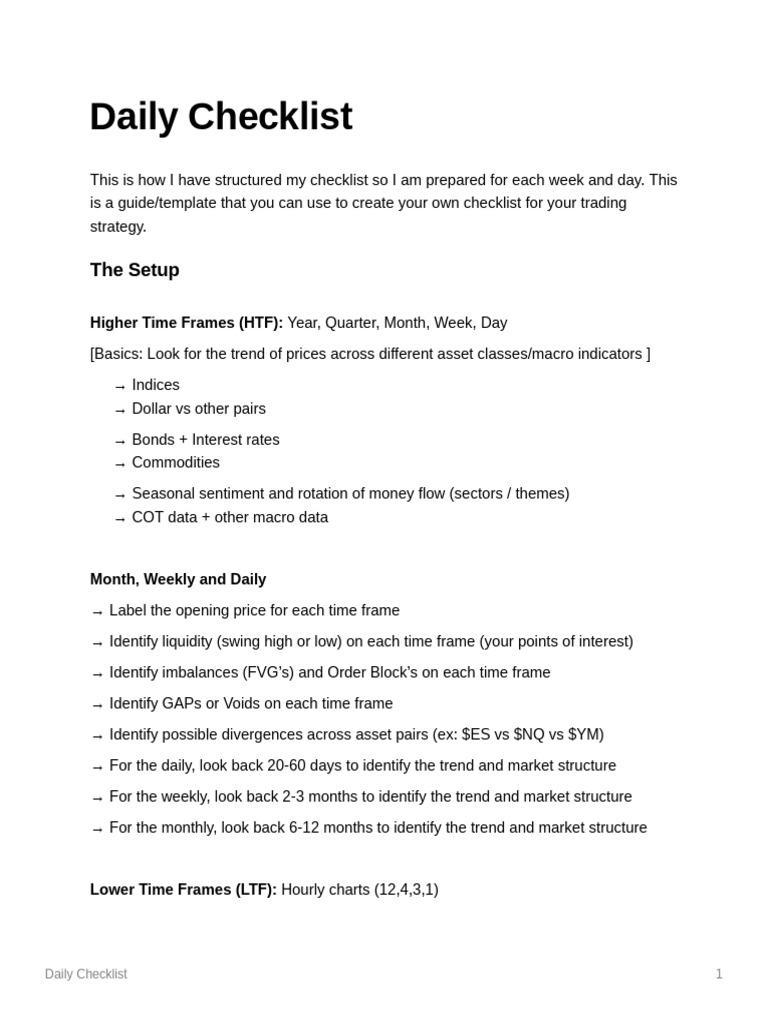Daily Checklist | PDF | Market Liquidity | Business