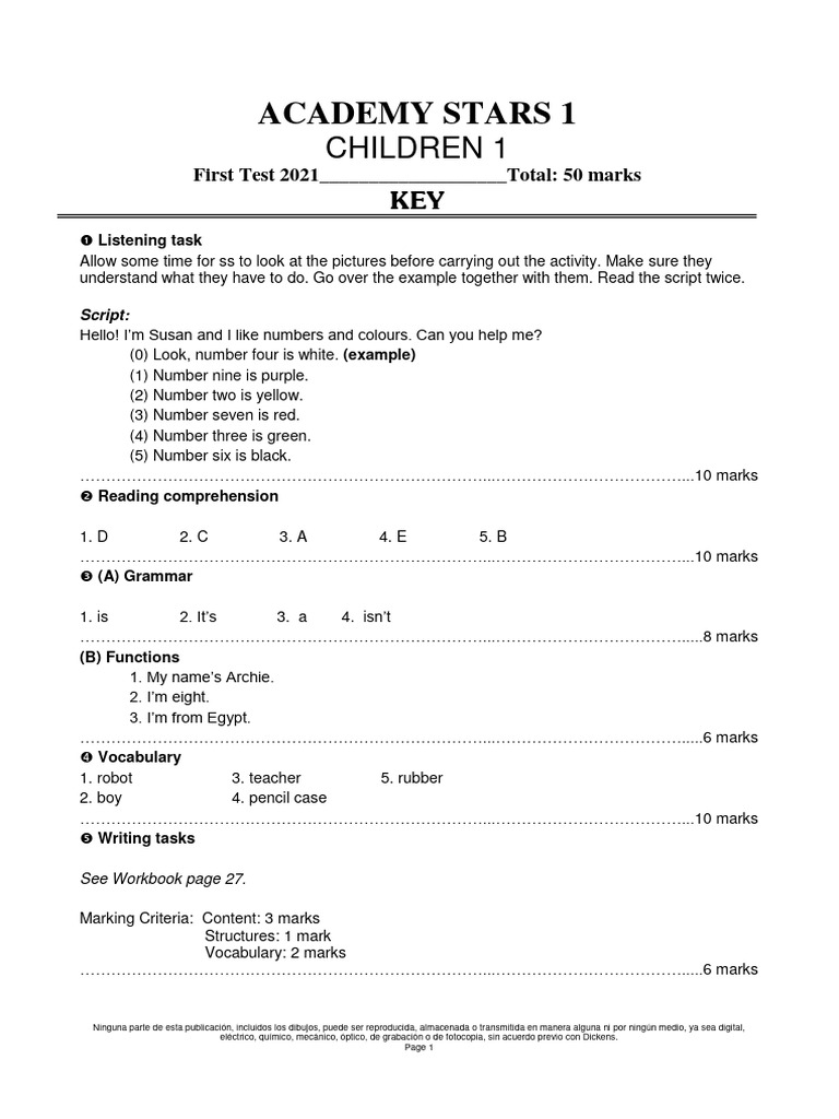 Academy Stars 1 - 1st Round 2021 - Key | PDF