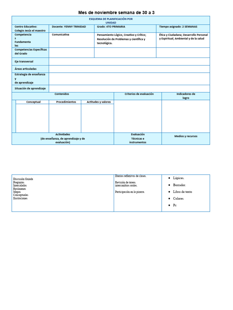 Planificacion Mes de Noviembre. | PDF | Evaluación | Enseñando