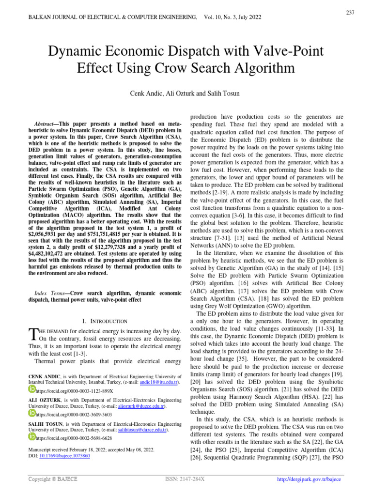 Dynamic Economic Dispatch With Valve-Point Effect Using Crow Search ...