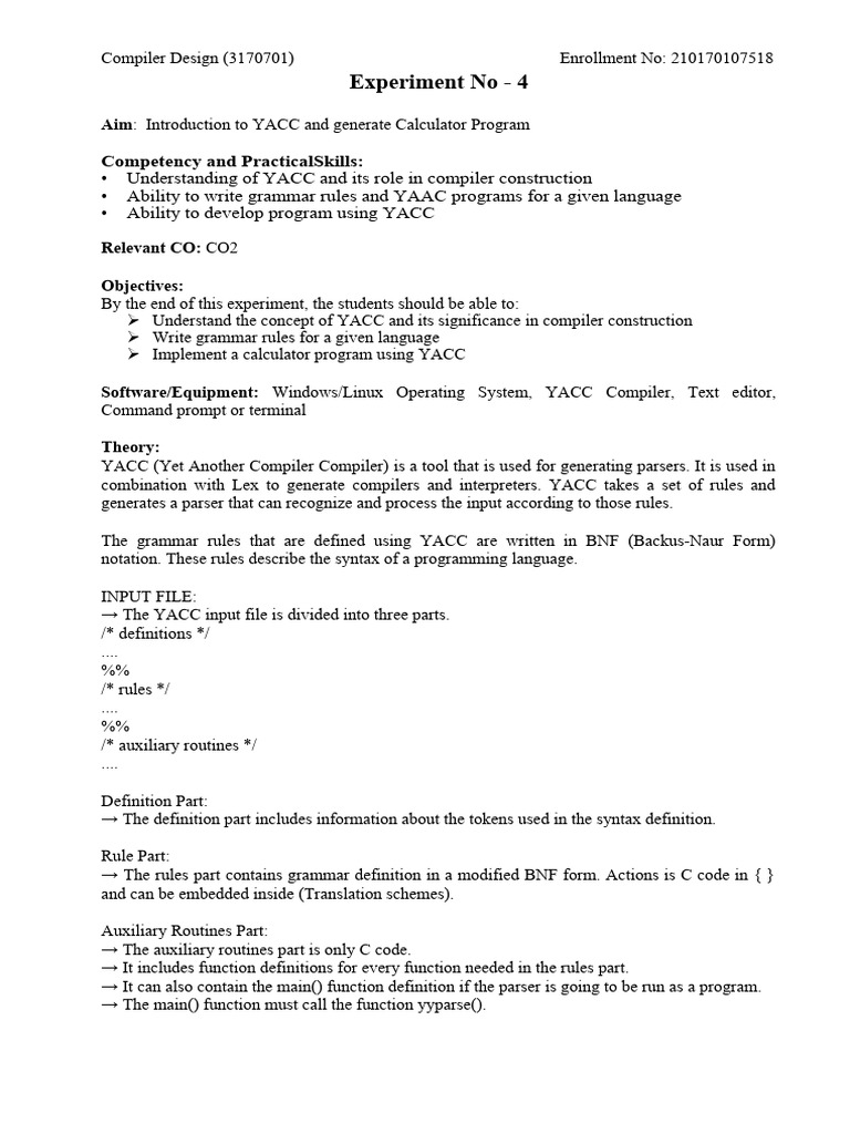 YACC Calculator Program Guide | PDF | Parsing | Software Development