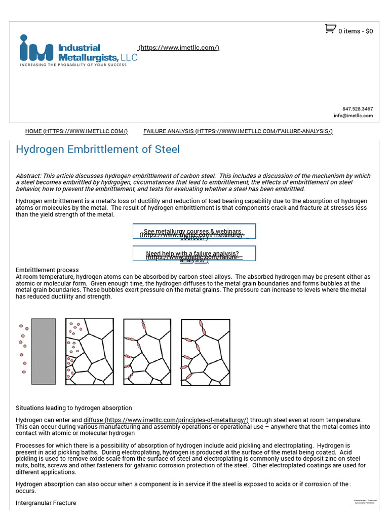 Hydrogen Embrittlement of Steel - Industrial Metallurgists | PDF ...