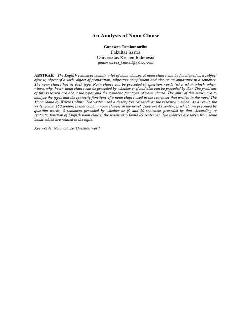 AnAnalysisofNounClause AResearch GunawanTambunsaribu | PDF | Clause ... AnAnalysisofNounClause AResearch GunawanTambunsaribu | PDF | Clause ...