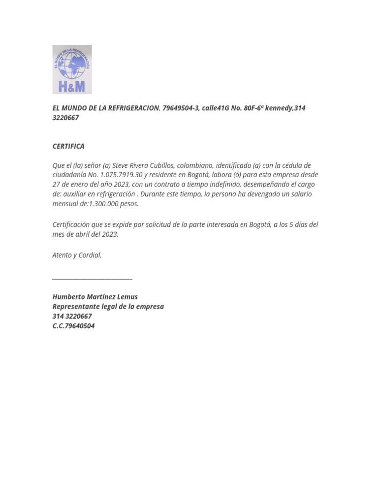 Formato Plantilla Certificacion Laboral Empleado | PDF